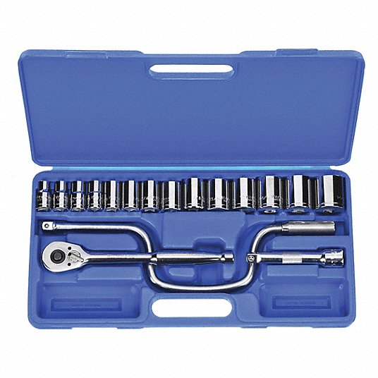 Westward 4PL90 Socket Wrench Set 1 2 in Drive Size 17 Pieces 3 8 in to 1 1 8 in Socket Size Range